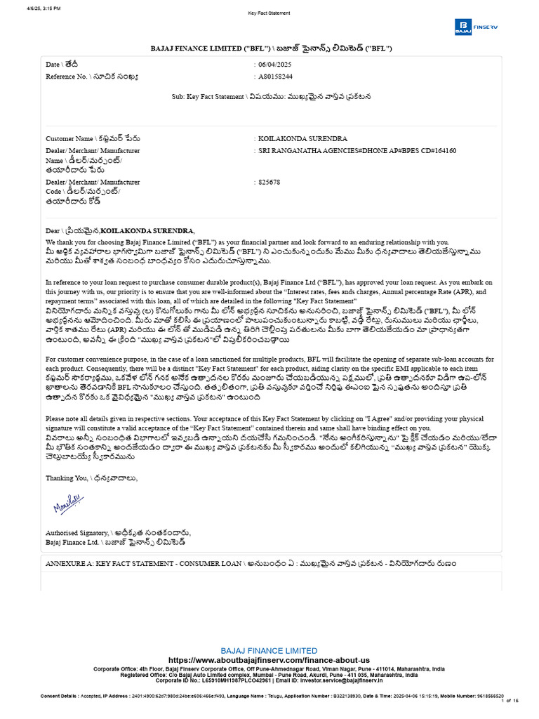 Key Fact Statement | PDF