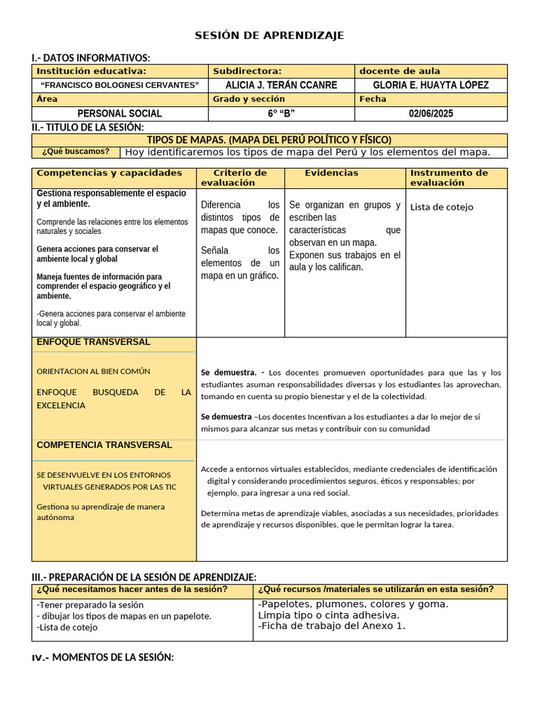 Sesión de A. Personal Social. Mapas Del Perú. 02.06.25 | PDF | Enseñando | Salón de clases