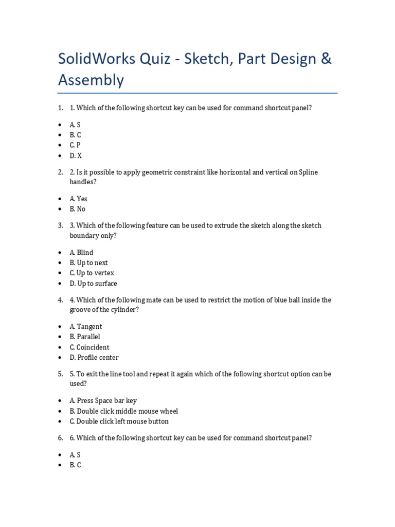 SolidWorks Quiz | PDF | Vertex (Geometry)