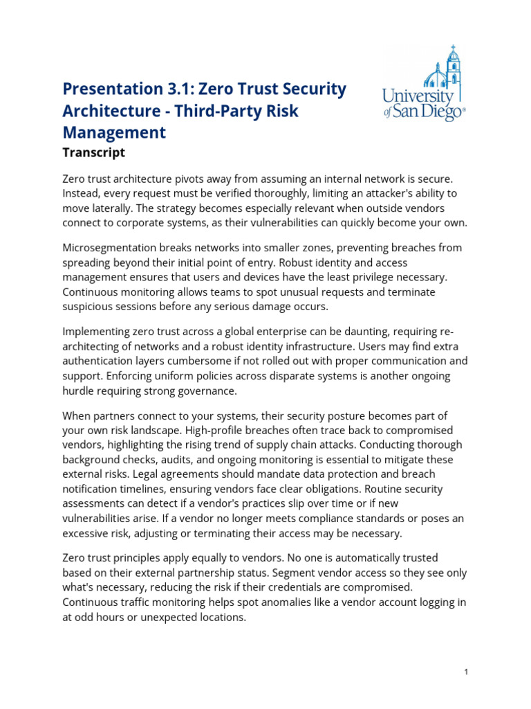 Presentation 3.1 Zero Trust Security Architecture - Third-Party Risk Management | PDF | Computer ...