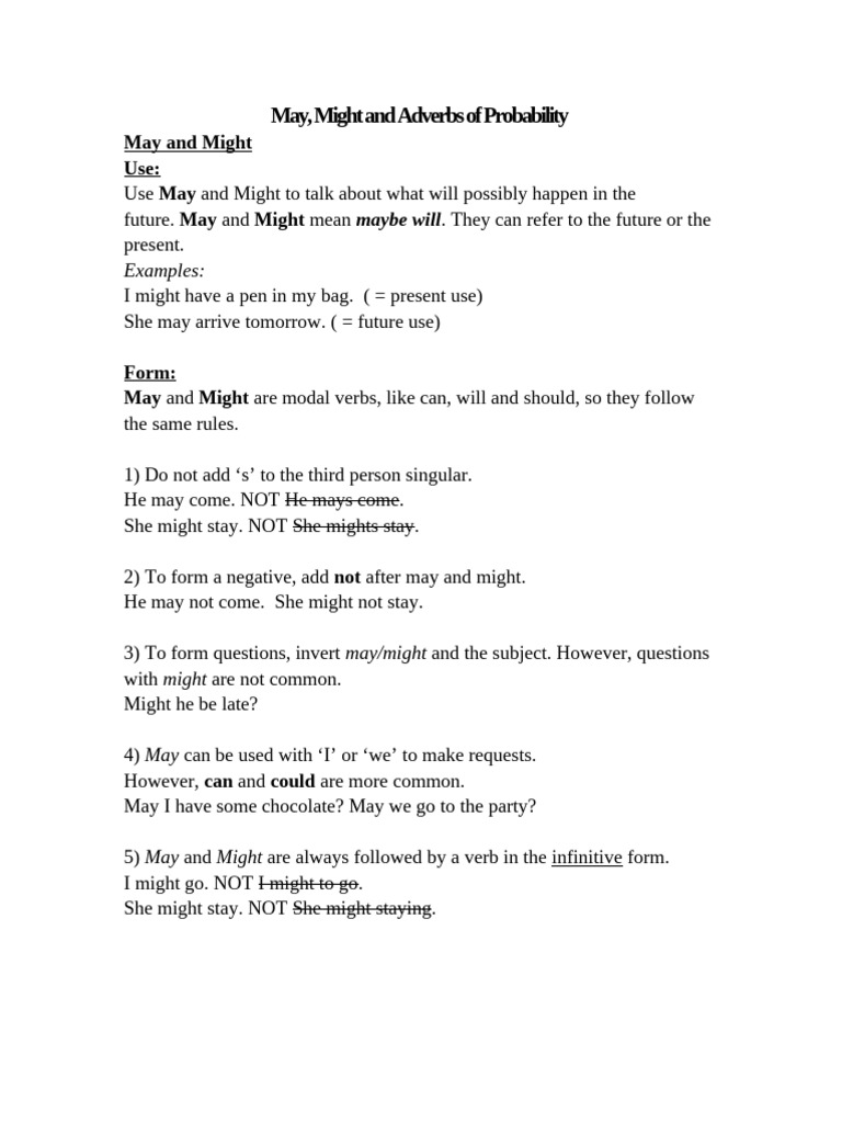 May, Might and Adverbs of Probability | PDF