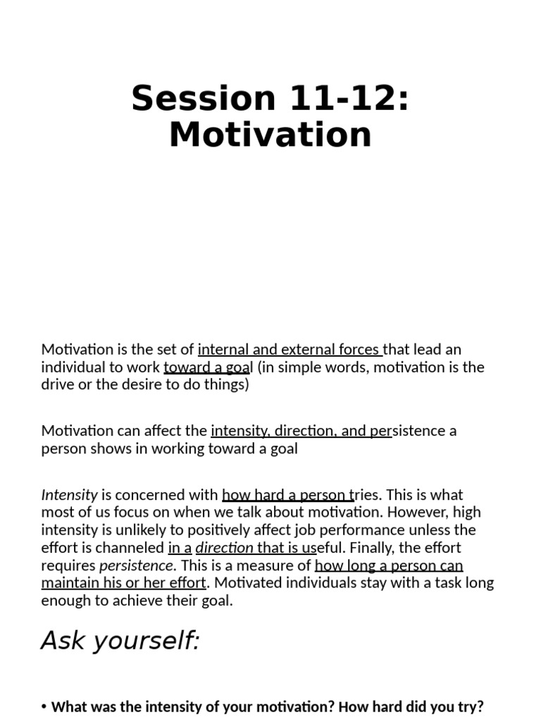 Session 11 - 12 Motivation Student | PDF | Motivational | Motivation