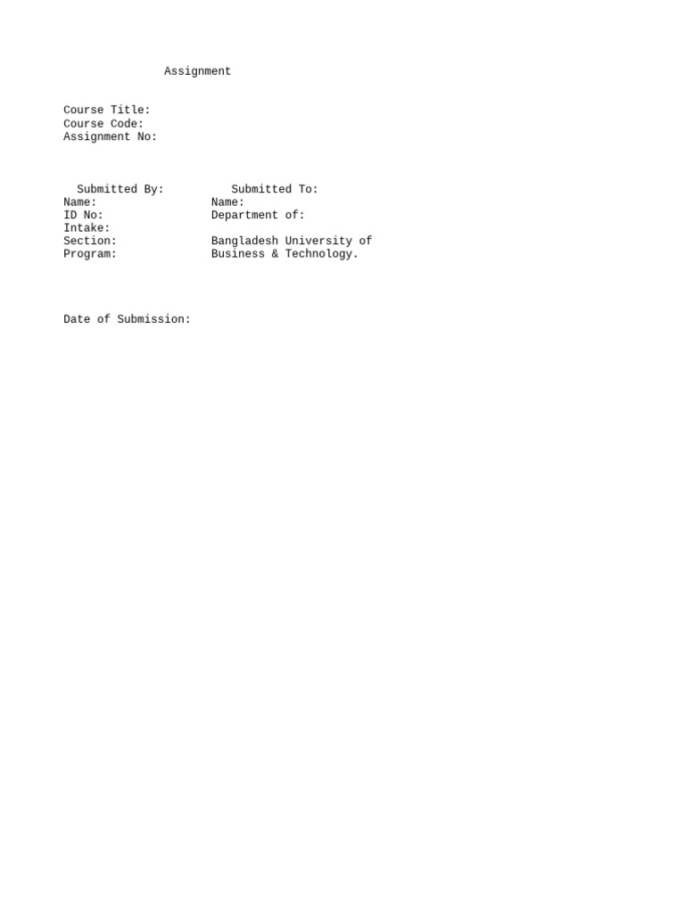 Bubt Assignment Cover Page Download | PDF