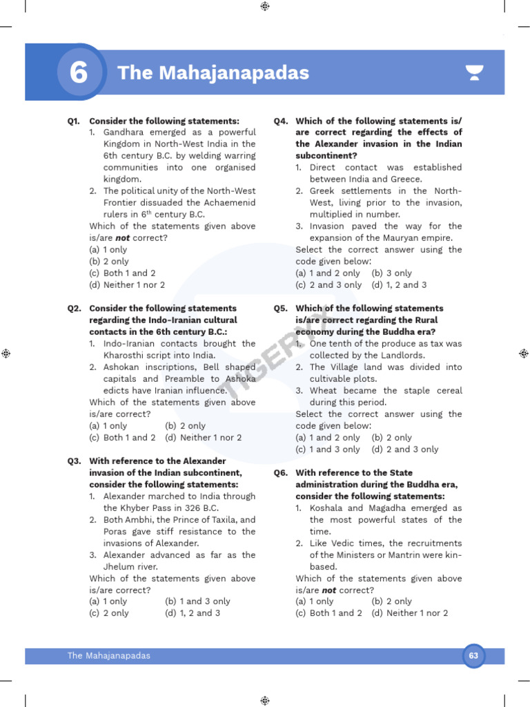 Rise of Magadha & Mahajanpadas Prelims Practice Questions Ancient | PDF
