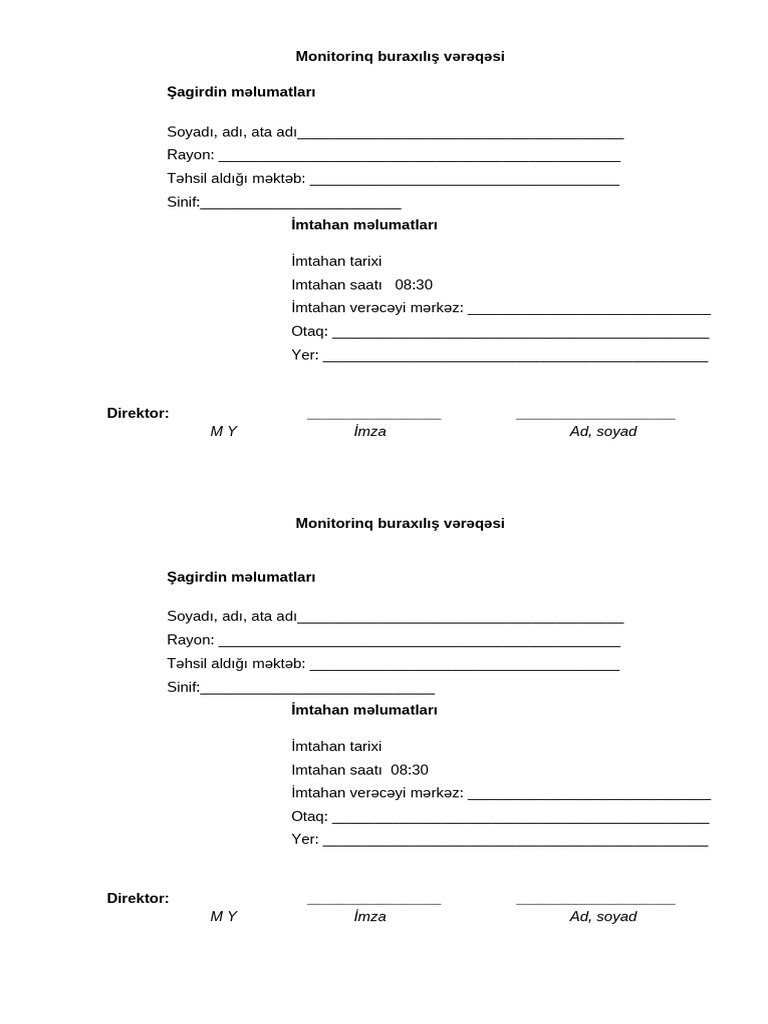 Buraxılış Vərəqəsi. Monitorinq IV-VI Sinif | PDF