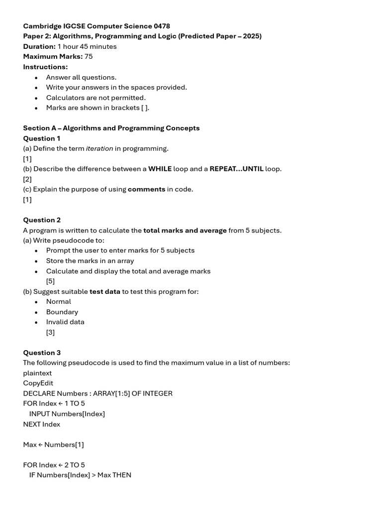 2025 June P2 Predicted Question-V2 | PDF | Computer Program | Programming