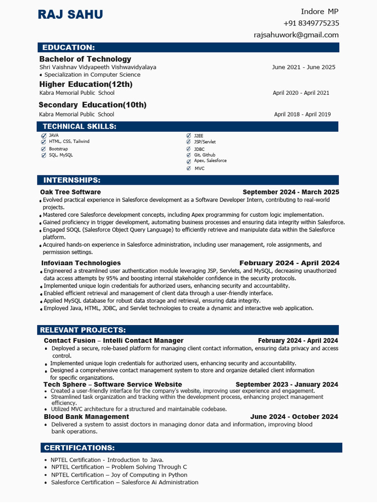Raj Sahu 2025 | PDF | My Sql | Java (Programming Language)