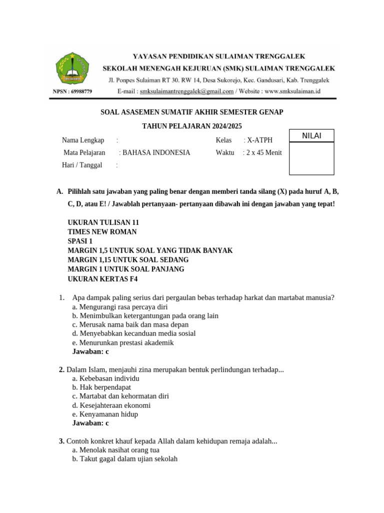 Kop Soal Asas 2025 | PDF