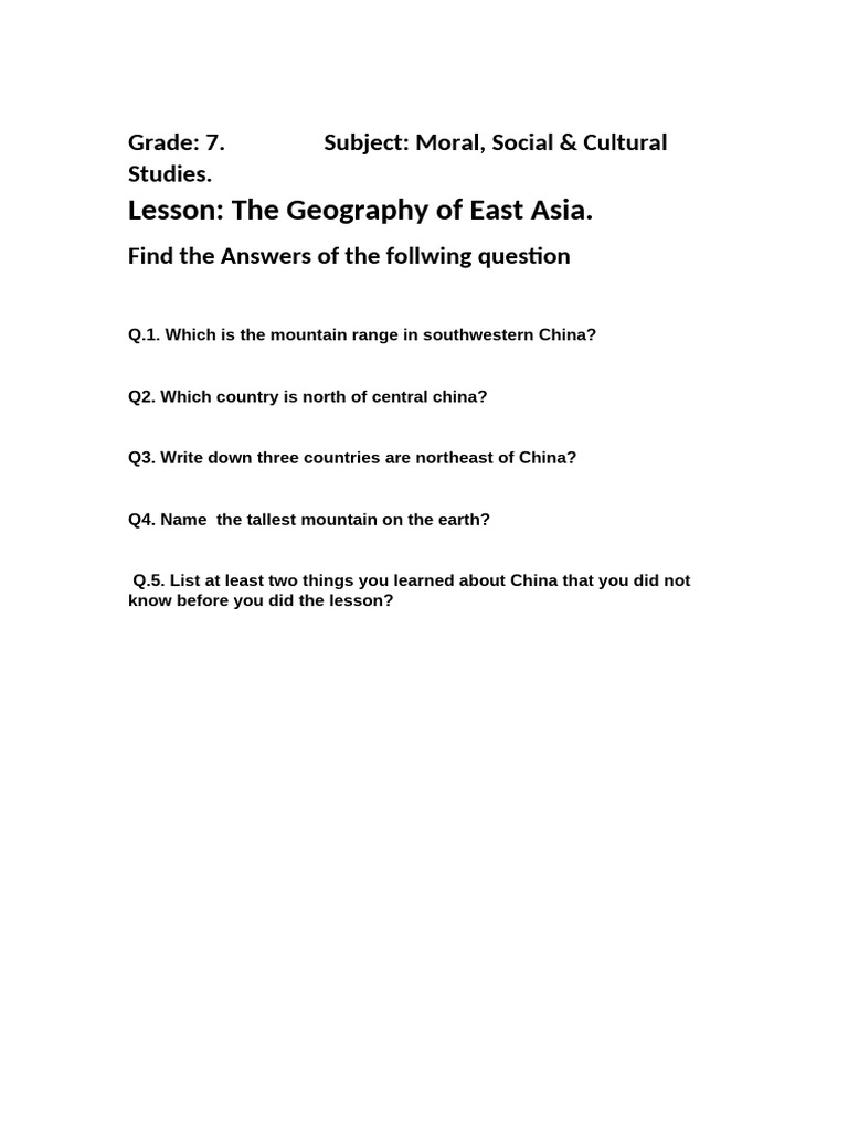 Geography Questions(1) | PDF