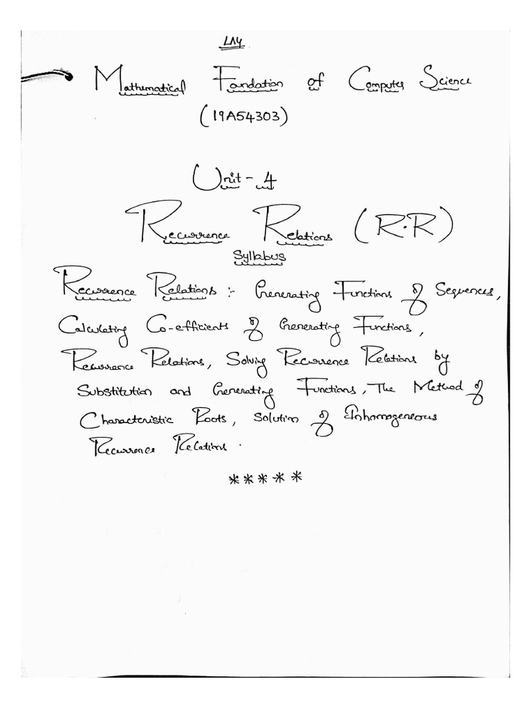 MFCS UNIT 4 Recurrence Relation Material 1 | PDF