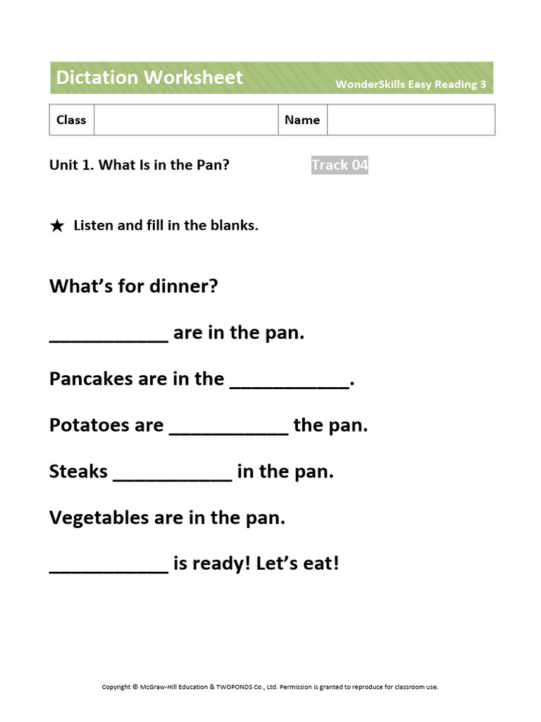 WSER 3 Dictation Worksheet | PDF