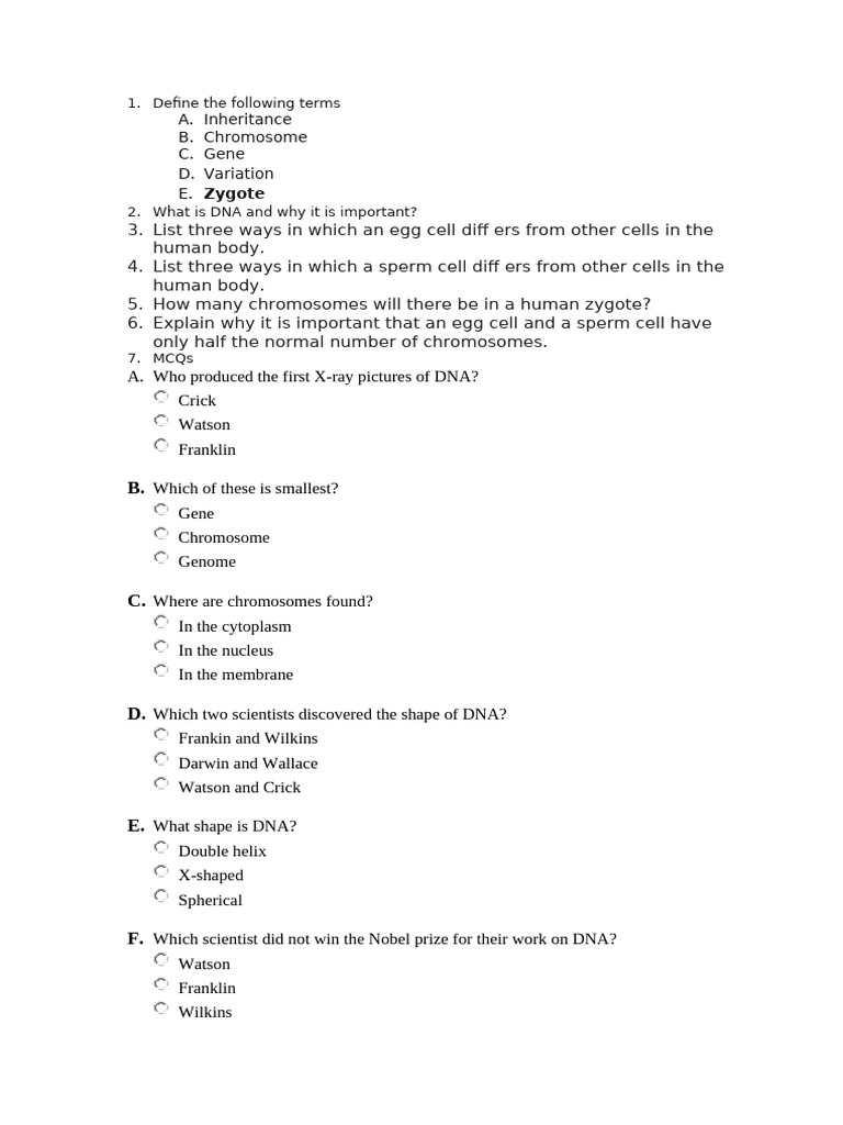 Inheritance Grade 8 Worksheet | PDF | Dna | Gene