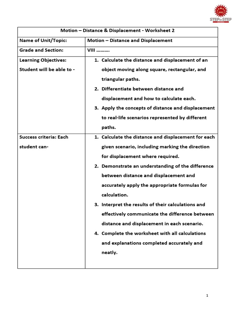 Motion Distance & Displacement Worksheet2 | PDF | Physics