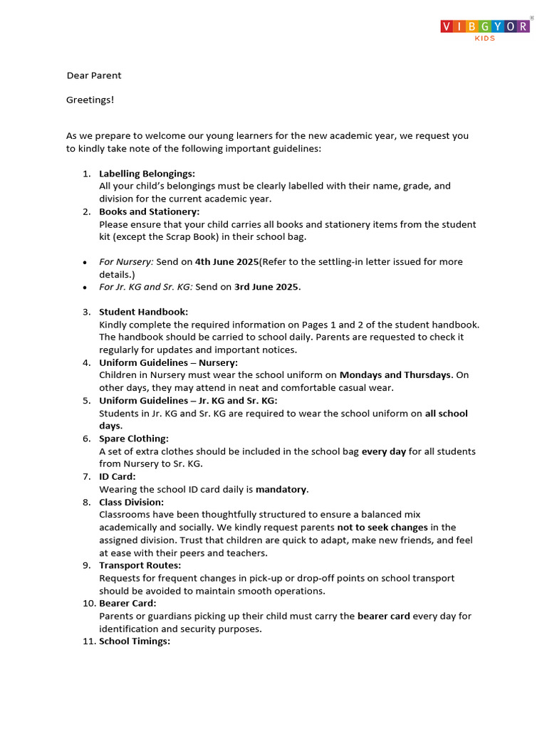 Pre-Primary - Day 1 Instructions | PDF