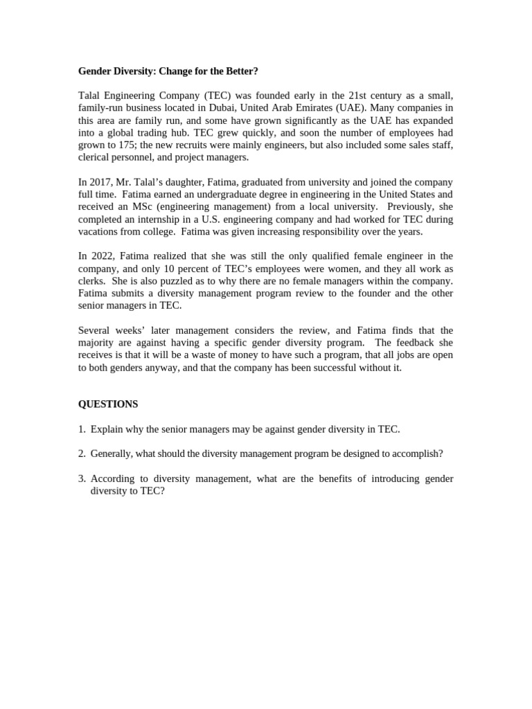 Case Study - Gender Diversity | PDF