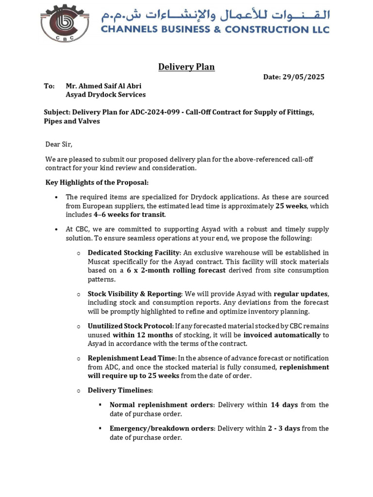 Delivery Plan ADC 2024 099 | PDF | Business