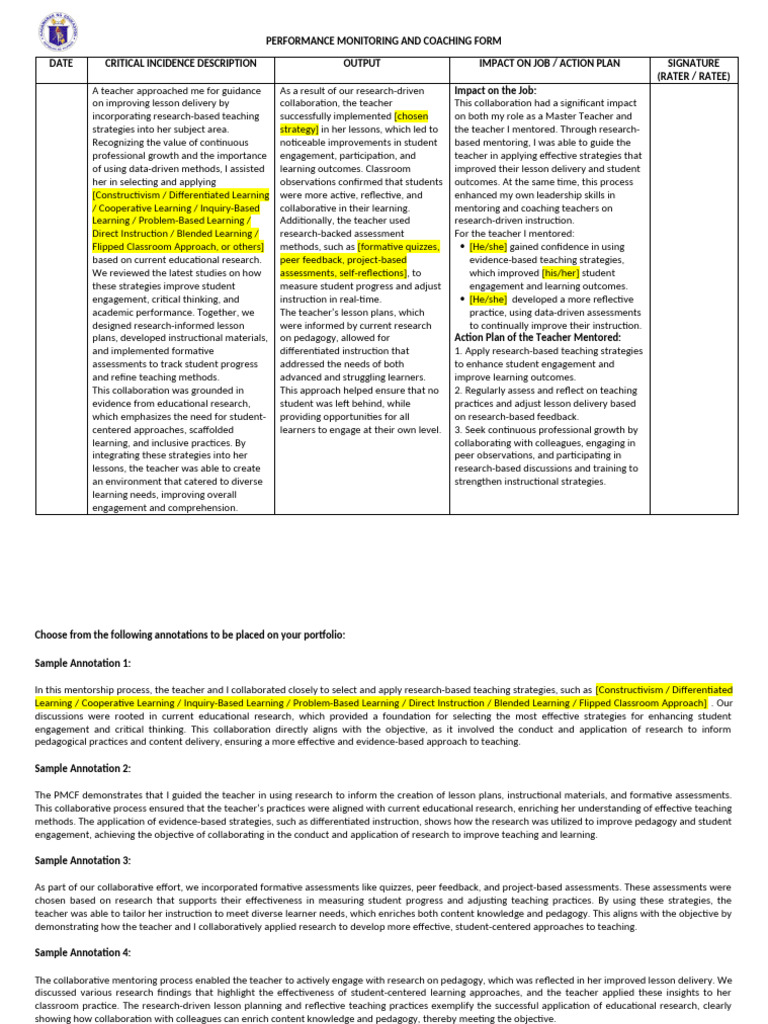 Objective 2 PMCF and Annotation | PDF | Differentiated Instruction | Teachers