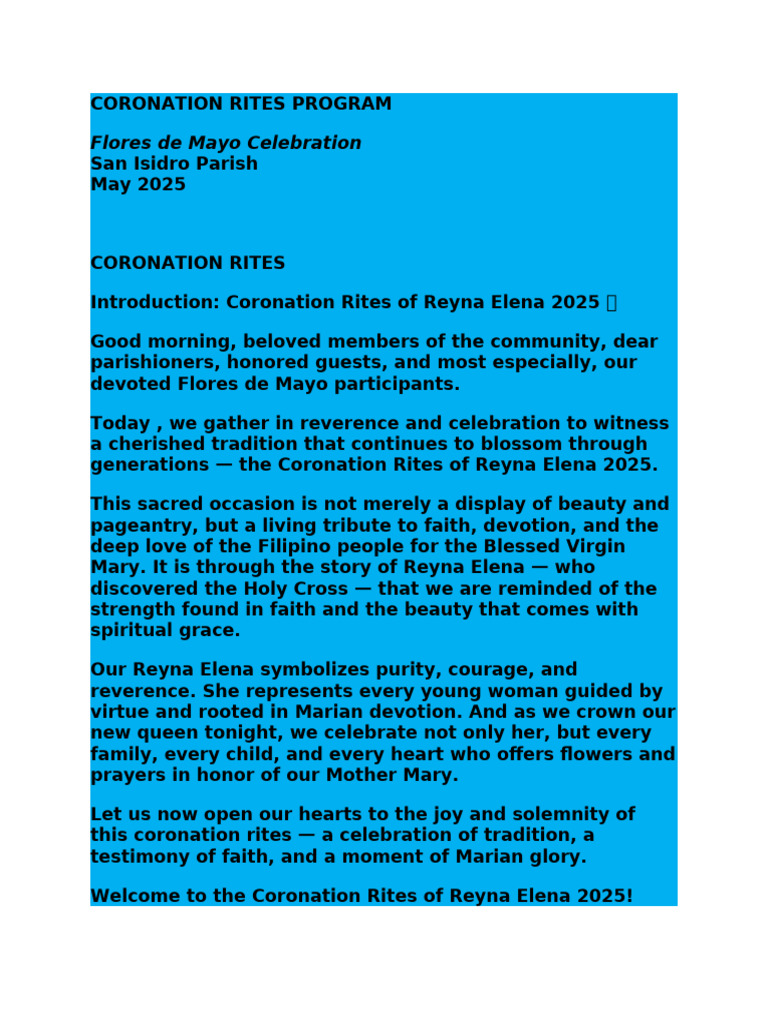 Coronation Rites Program2025 | PDF | Mary, Mother Of Jesus