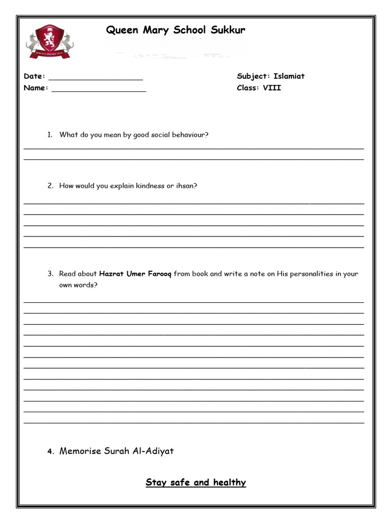 CLass 8 Worksheet 1 | PDF