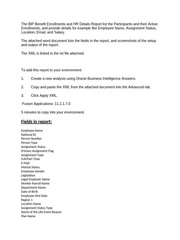 Fields in Report | PDF