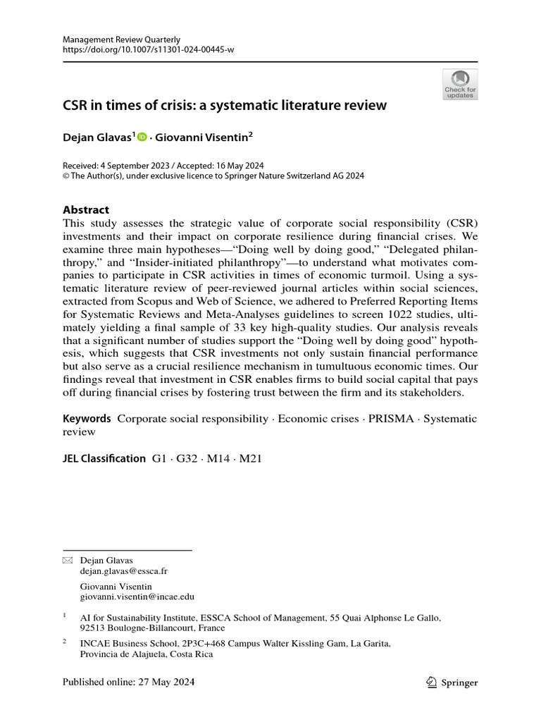 CSR in Times of Crisis A Systematic Literature Review | PDF | Corporate ...