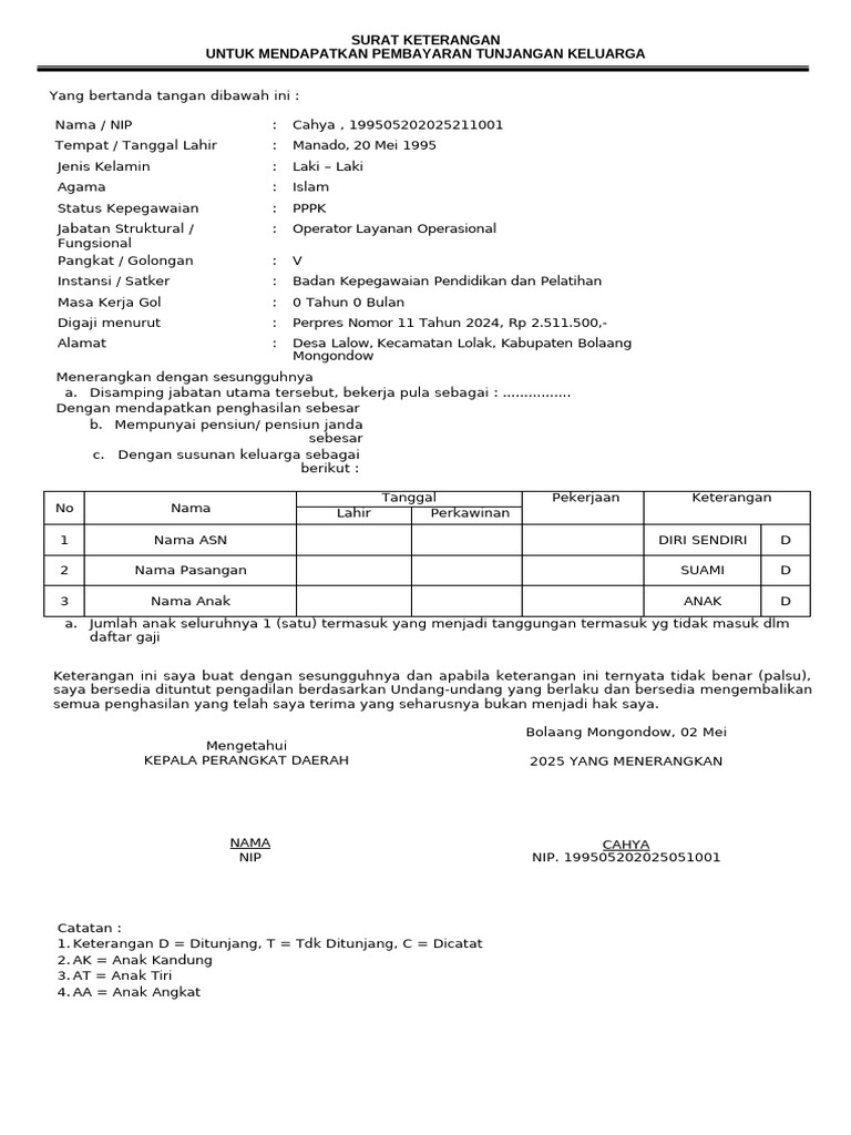 Contoh KP4 PPPK | PDF