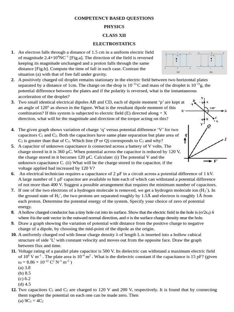 Competency Based Questions Electrostatics | PDF | Capacitor | Capacitance