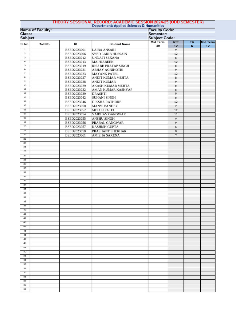 Sessional Marks Format Updated (Even Sem 2024-25) | PDF