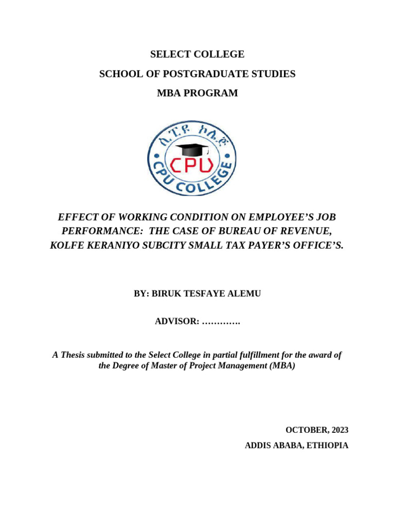 Impact of Working Conditions on Job Performance | PDF | Job ...