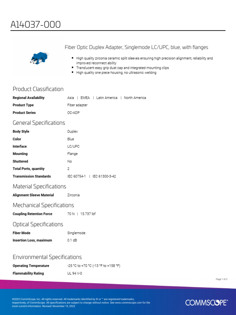A14037 000 Product Specifications | PDF | Optical Fiber | Materials