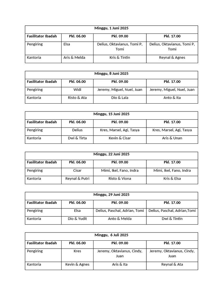 Jadwal SL JEP Juni-Agustus | PDF