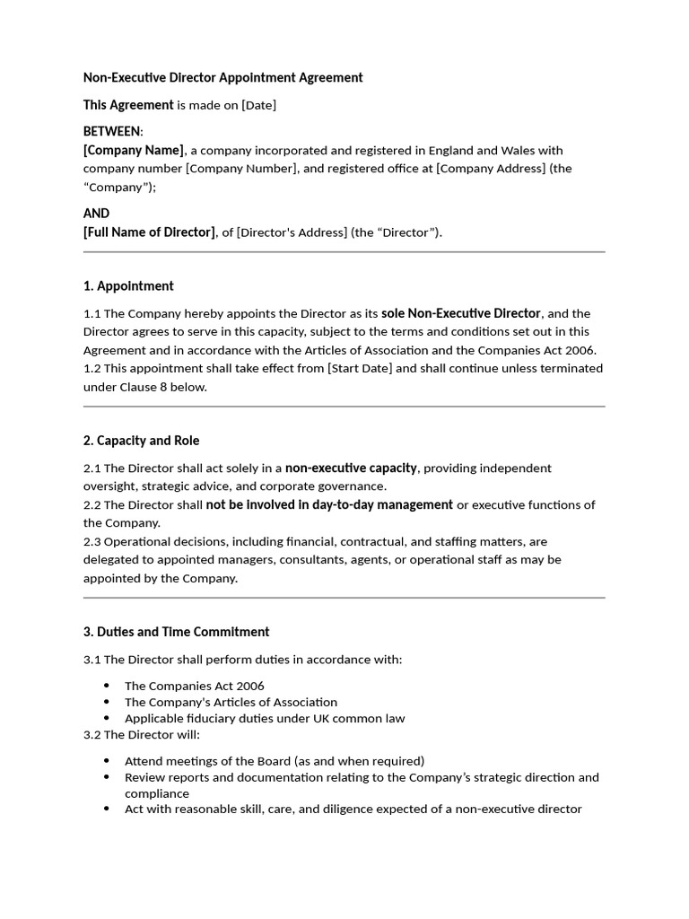Non-Executive Director Appointment Agreement | PDF | Indemnity ...