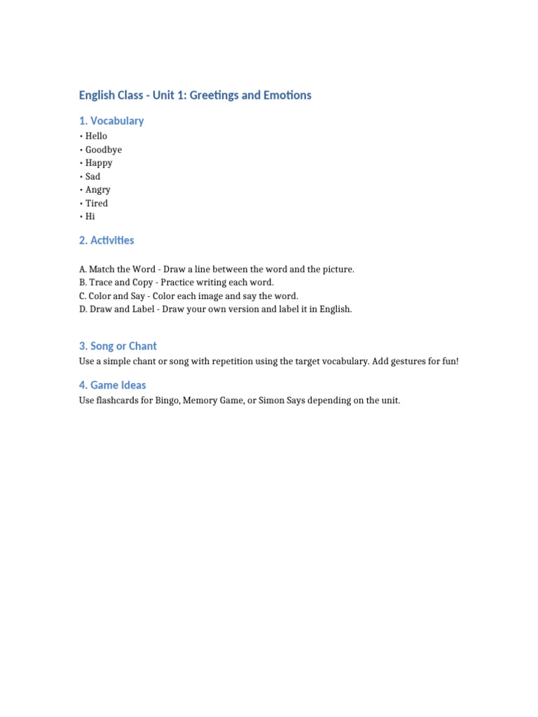 Unit1 Unit 1 Greetings and Emotions Material | PDF