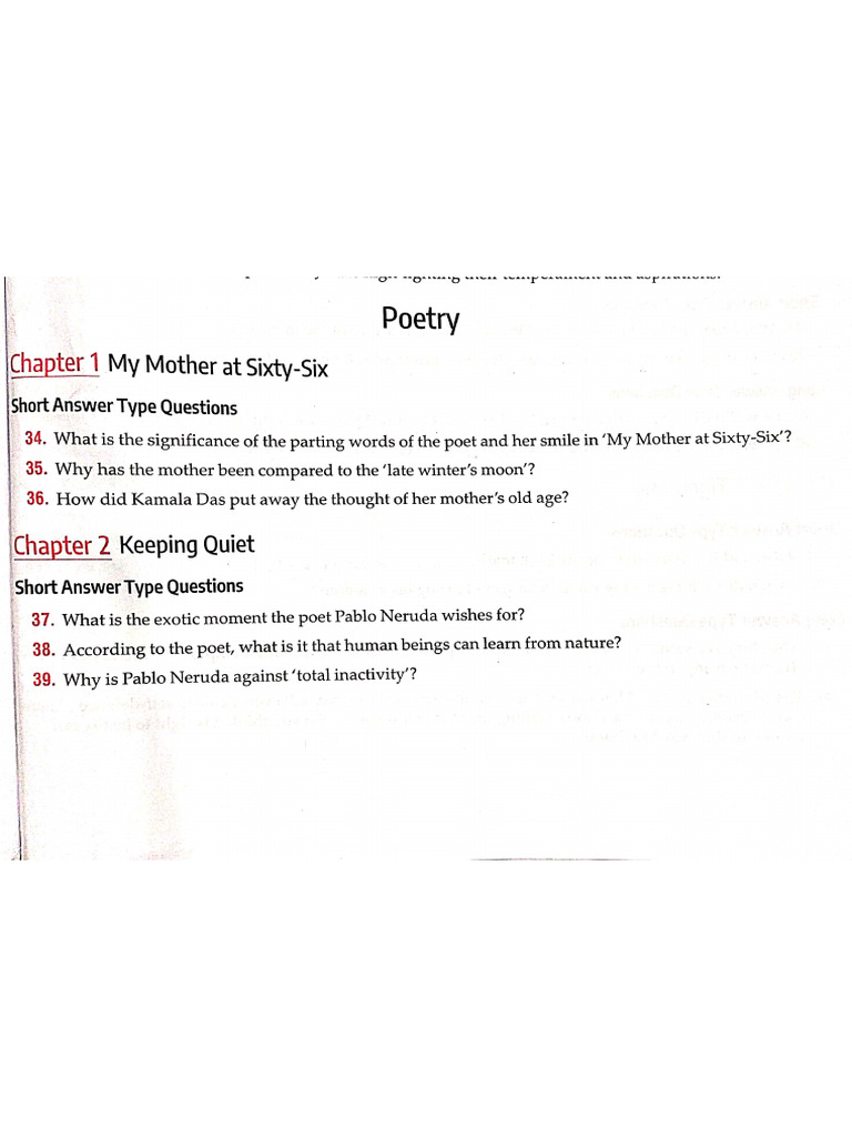 Poems Important Questions | PDF