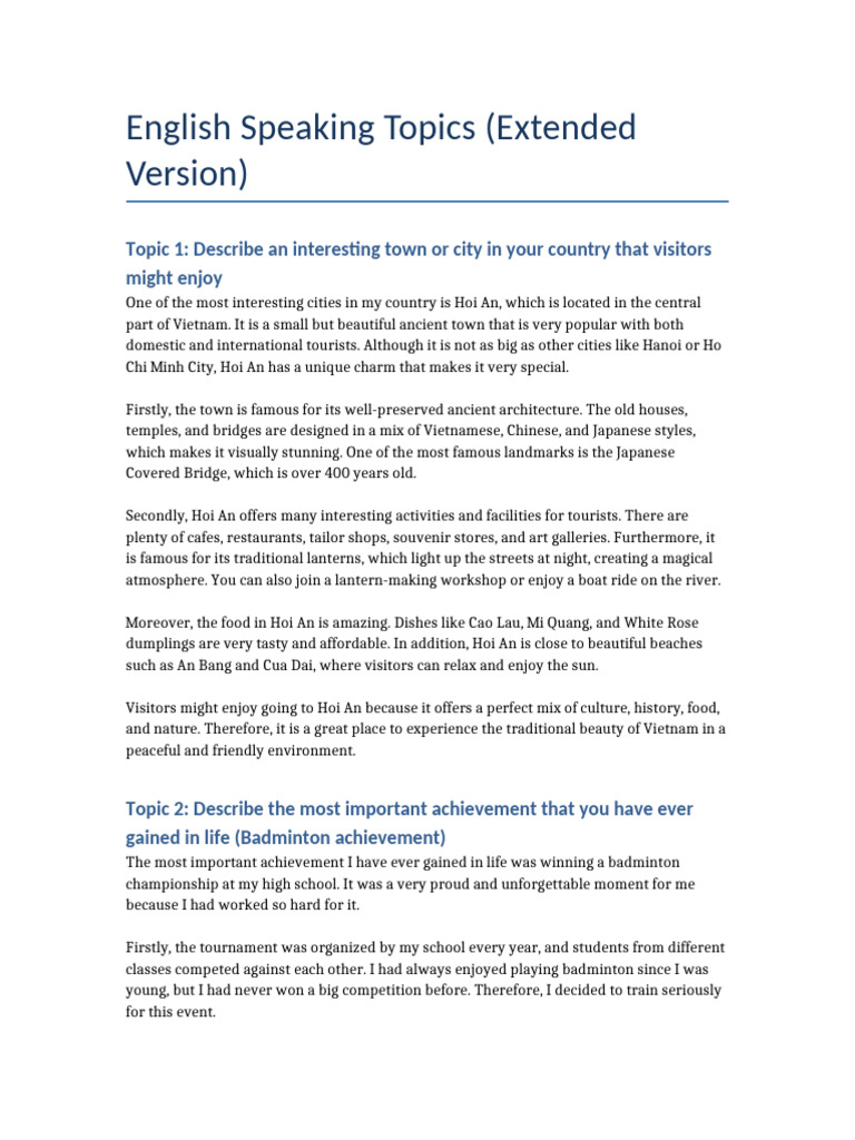 English Speaking Topics 5min | PDF