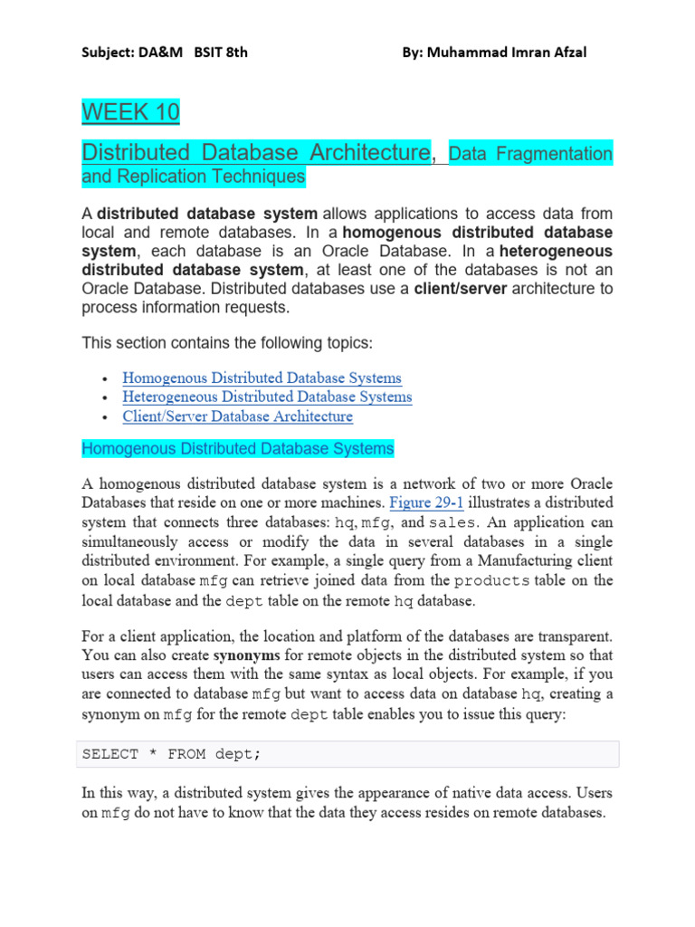 Distributed Database Architecture, Data Fragmentation and Replication Techniques | PDF ...