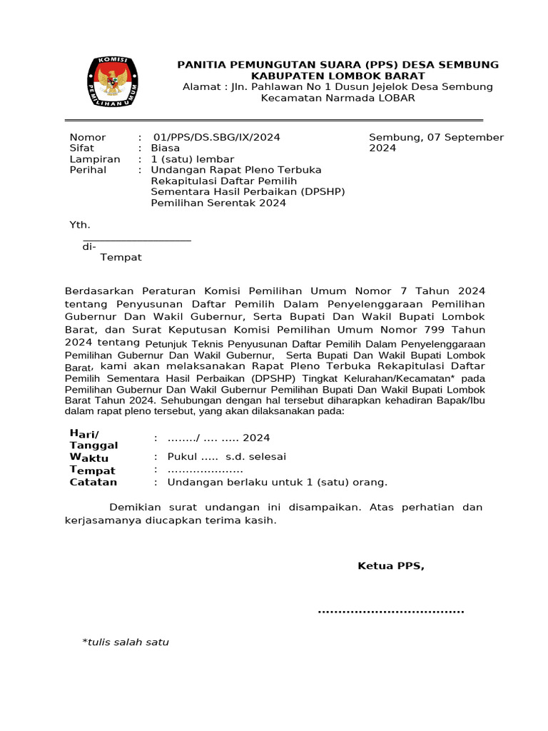 03 Draft Undangan DPSHP PPS | PDF