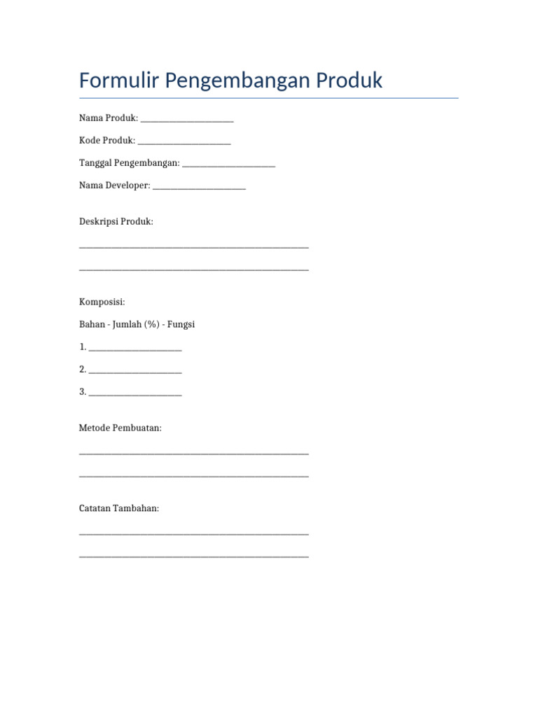 Formulir Pengembangan Produk | PDF