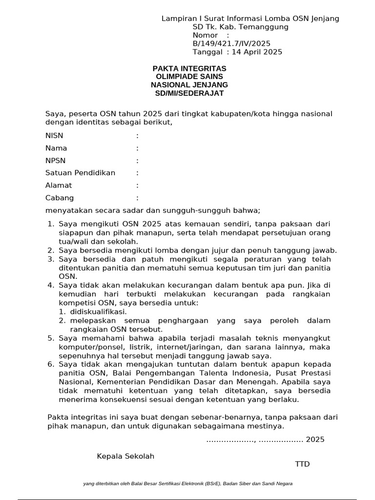 Surat Informasi Lomba OSN | PDF