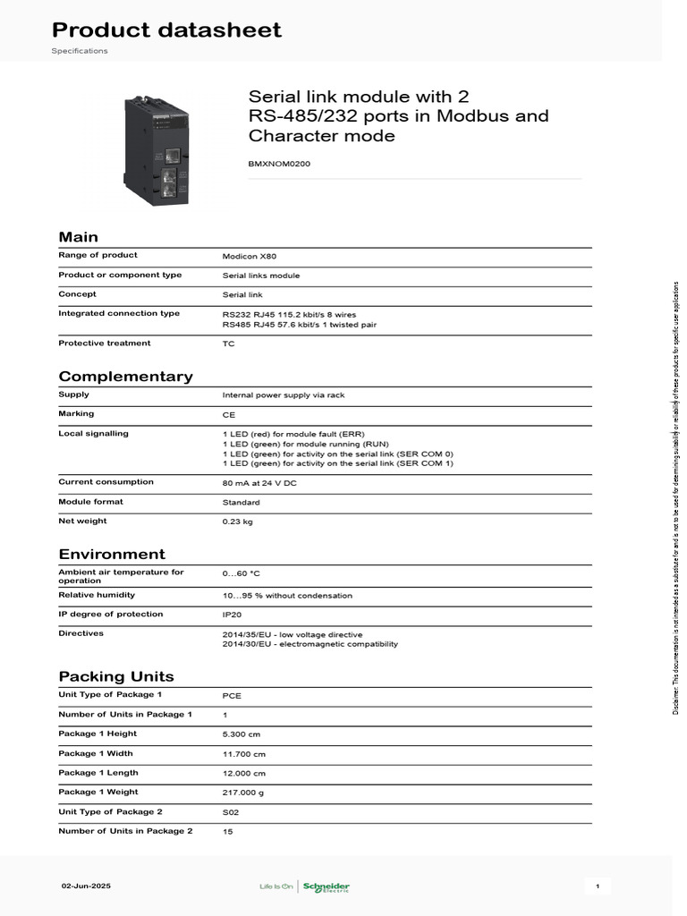 Schneider Electric Modicon X80 I Os BMXNOM0200 | PDF | Programmable ...