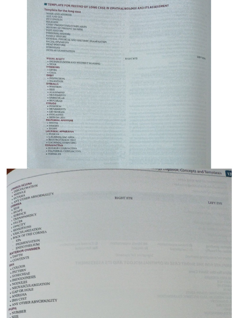 Ophthal Long Case History Taking Performa | PDF