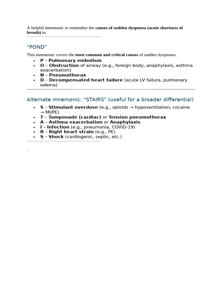 Sudden SOB Mnemonic | PDF