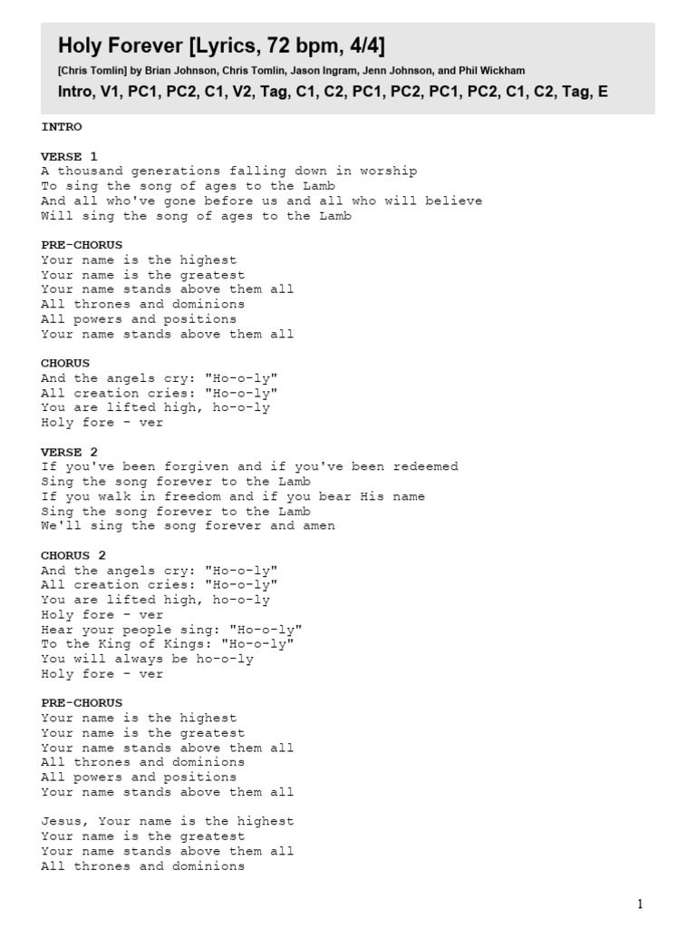 Holy Forever - Lyrics | PDF | Religion & Spirituality