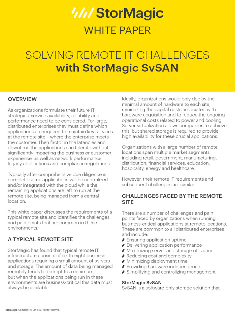 Solving Remote IT Challenges With StorMagic SvSAN | PDF | Computer Data ...