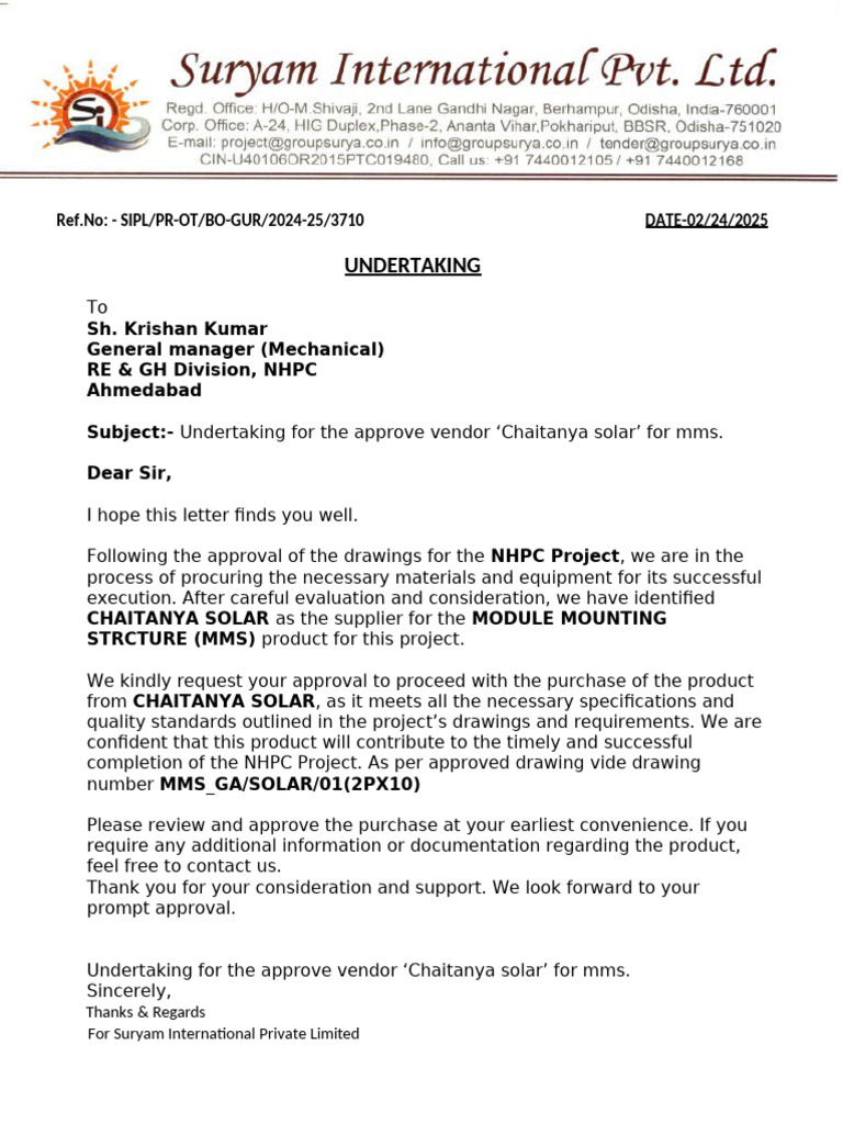 Approval Letter of Chaitnya Solar | PDF