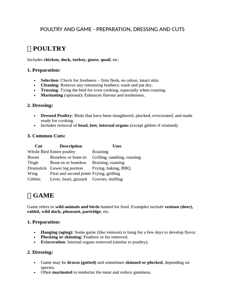 Poultry and Game Preparation Guide | PDF
