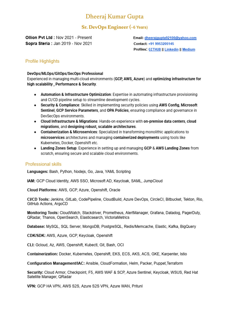 Hirist Dheeraj Kumar Gupta | PDF | Amazon Web Services | Microsoft Azure