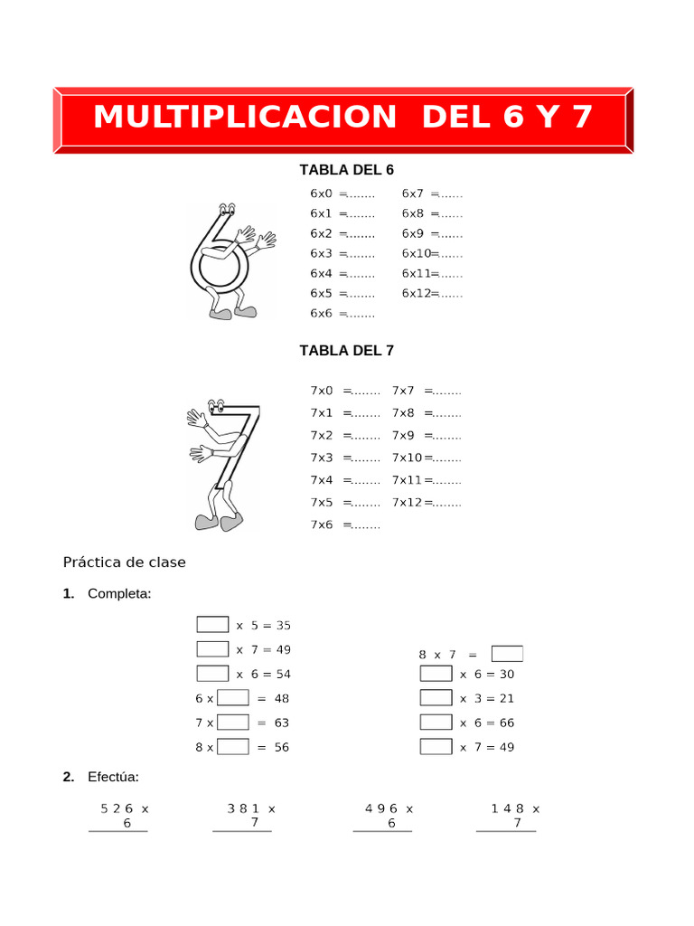 Multiplicacion Del 6 Y 7 | PDF