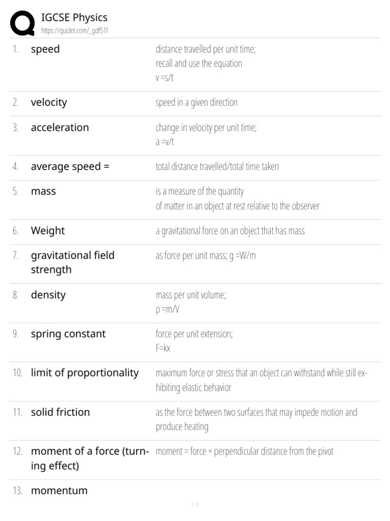 IGCSE 0625 Physics Vocabulary | PDF | Atomic Nucleus | Force
