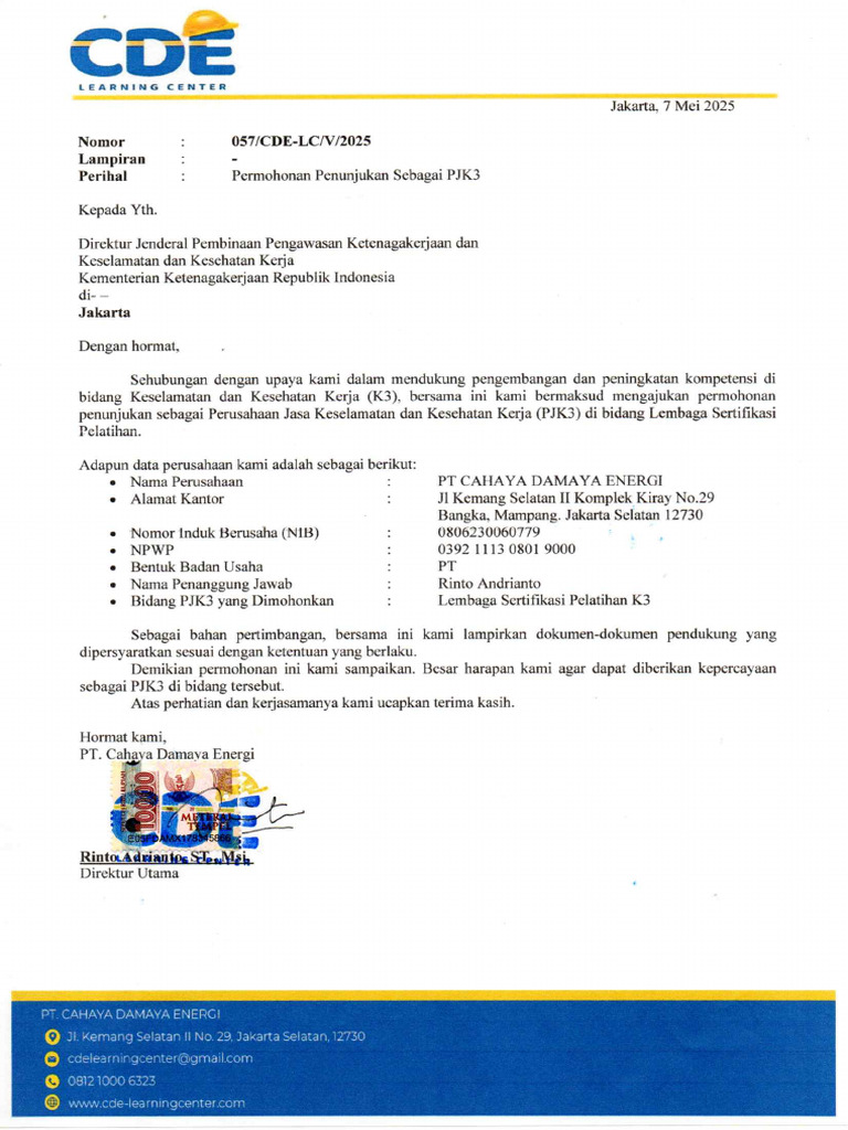 Permohonan Penunjukan Sebagai PJK3 | PDF